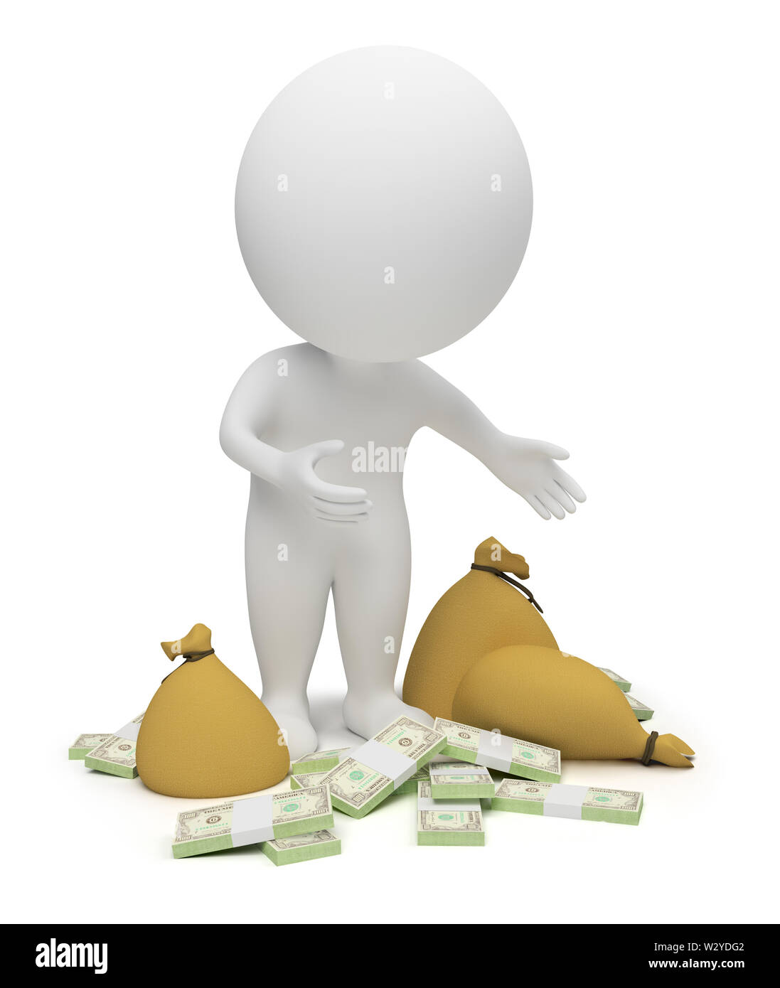 3d small people - packs of dollars and bags with money. 3d image ...