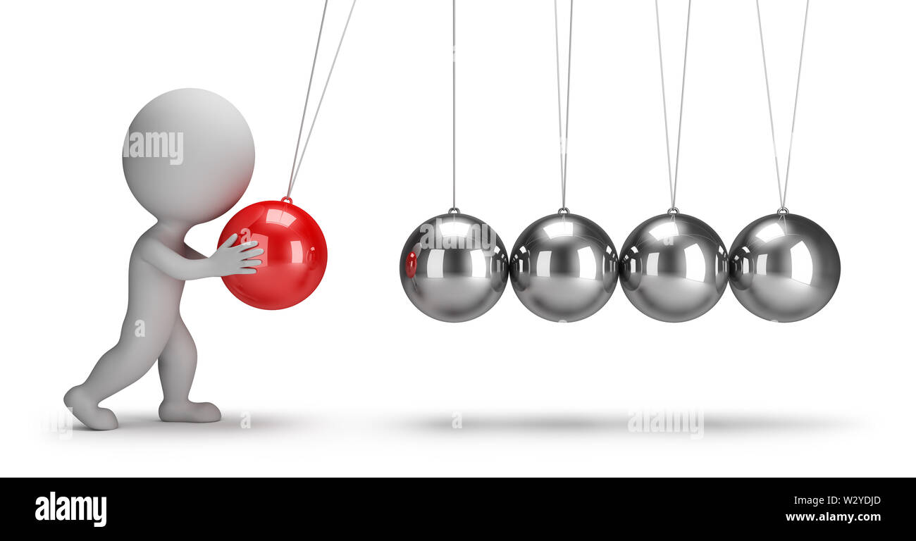 3d small people swaying pendulum Newton. 3d image. White background ...