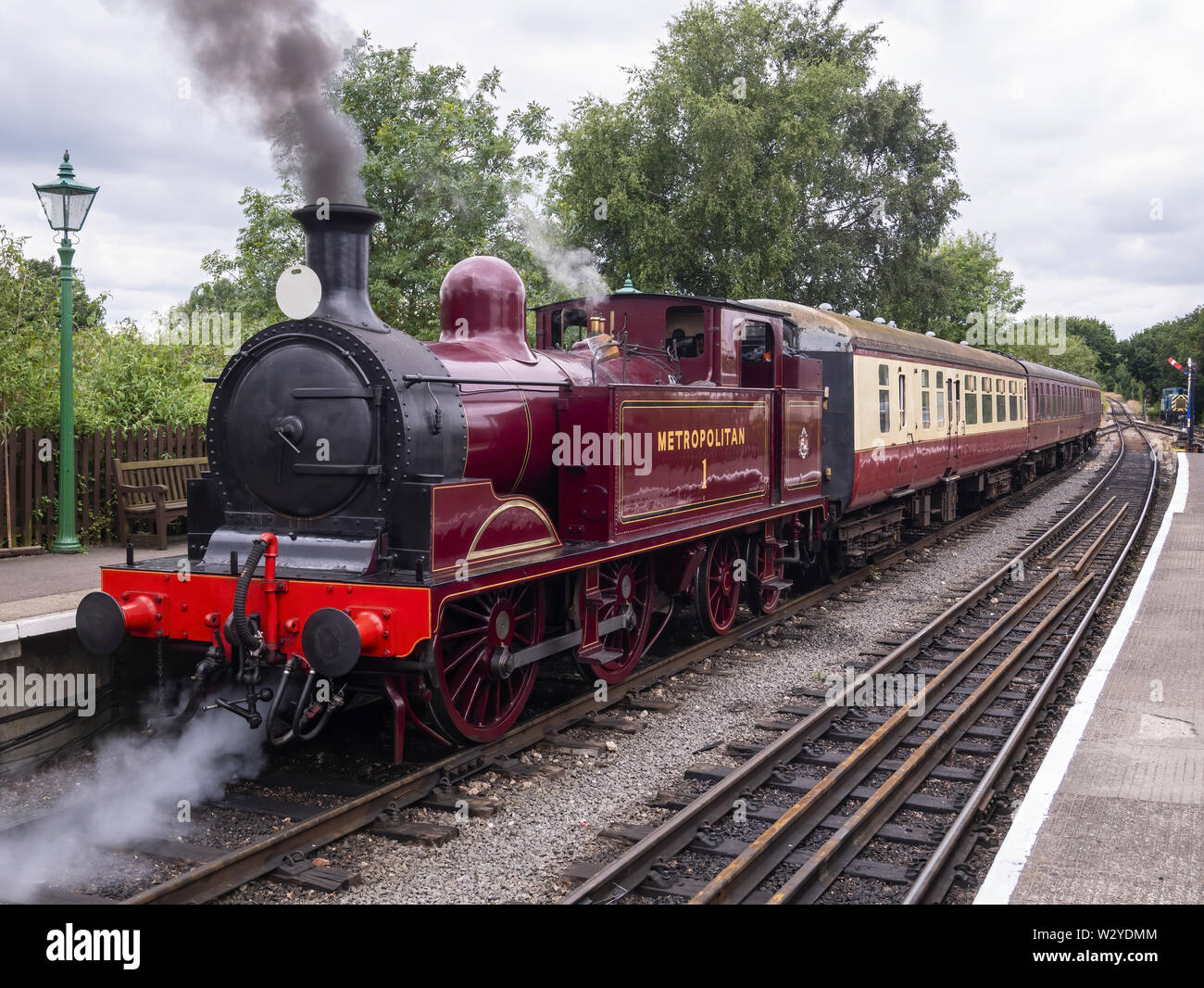 ex Metropolitan railway class E steam locomotive at North Weald station ...