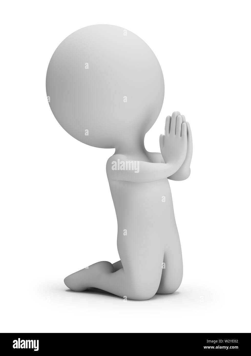3d small person in a posture of prayer. 3d image. White background ...