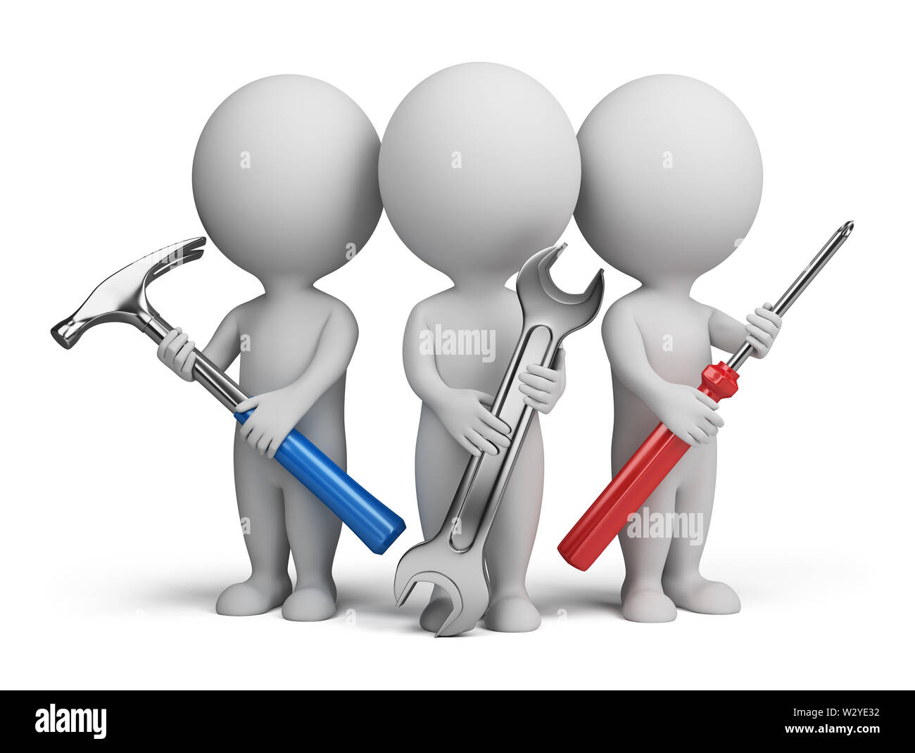 Three 3d people with the tools in the hands of. 3d image. Isolated ...