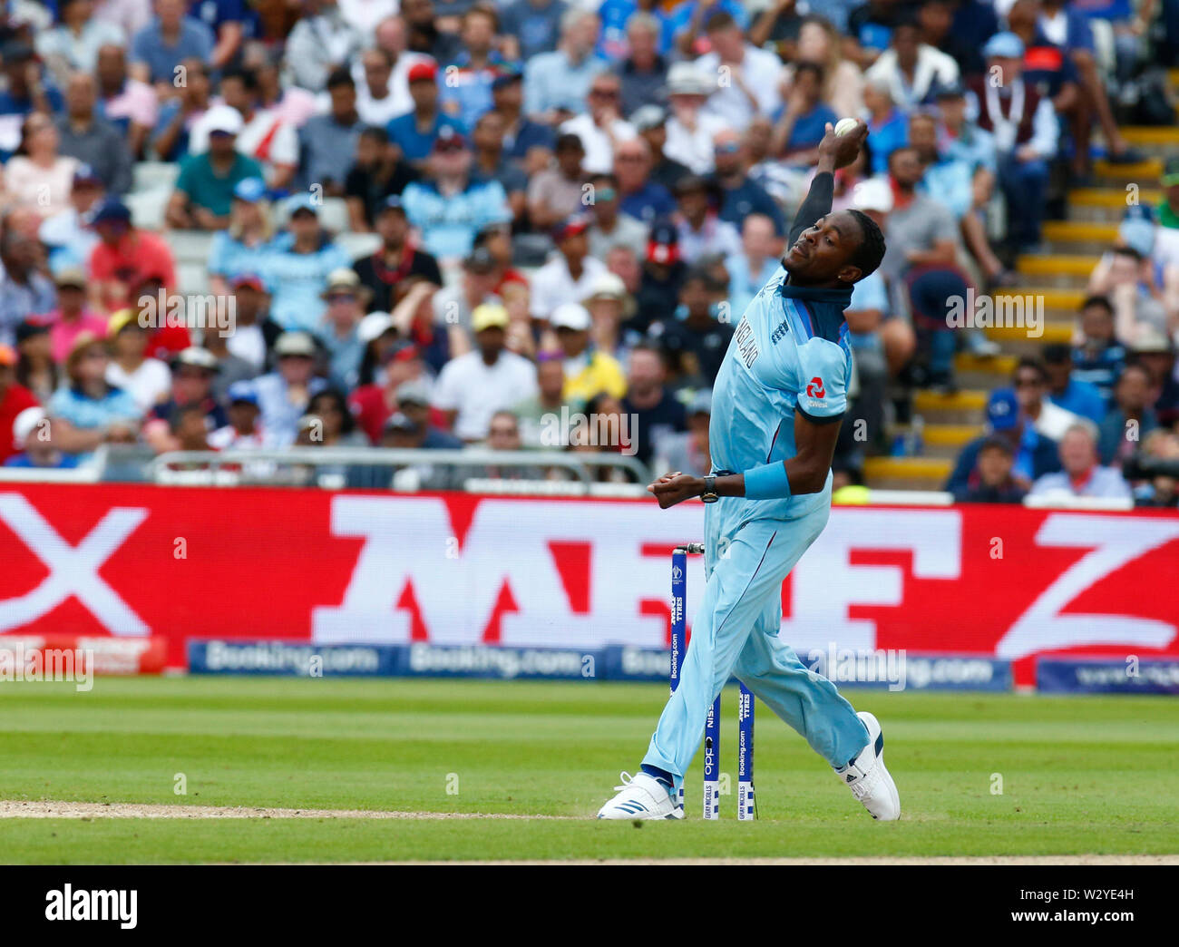 Birmingham, UK. 11th July, 2019. Jofra Archer of England during ICC ...