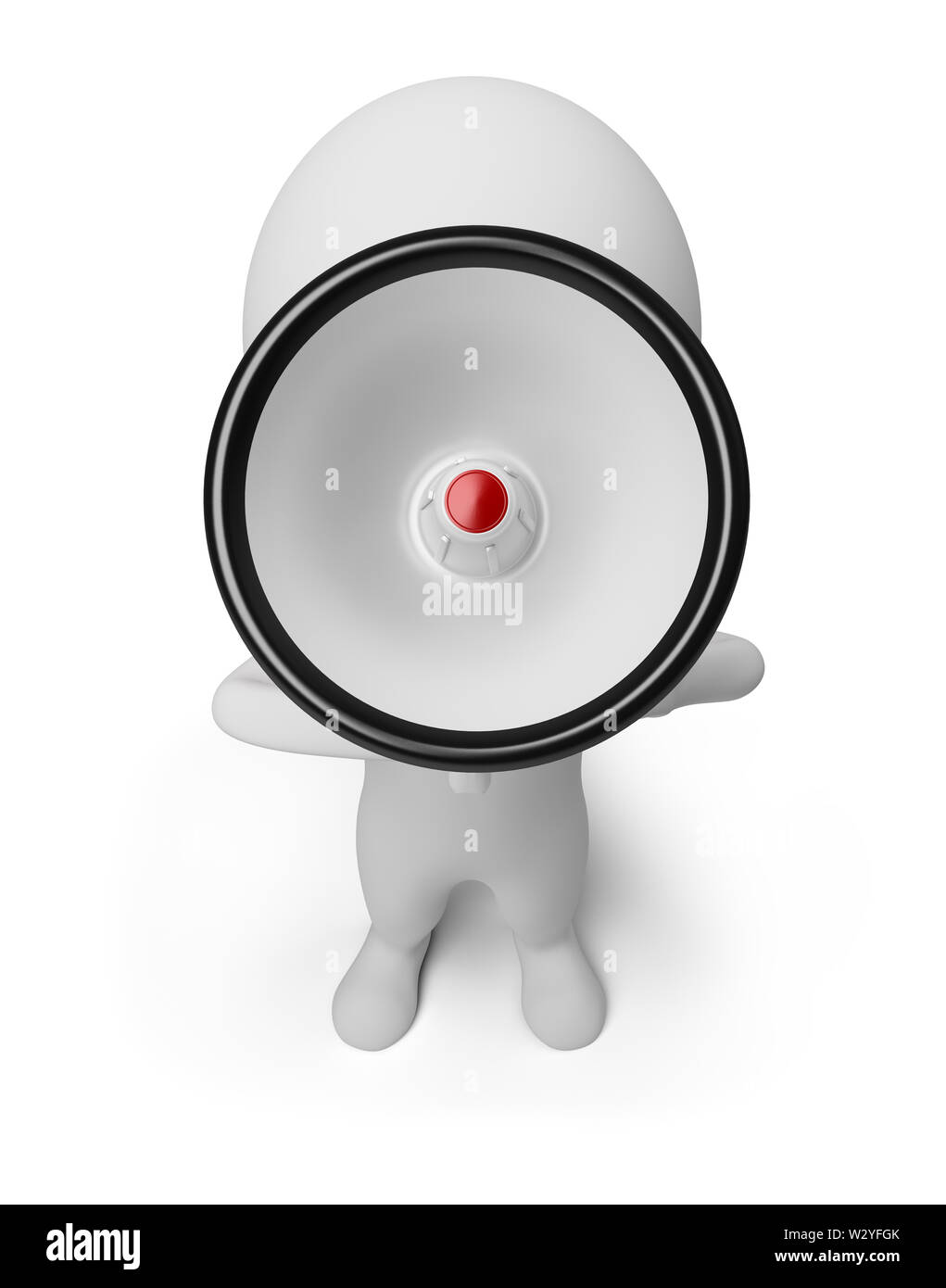 3d small person shouting in a megaphone. 3d image. Isolated white ...