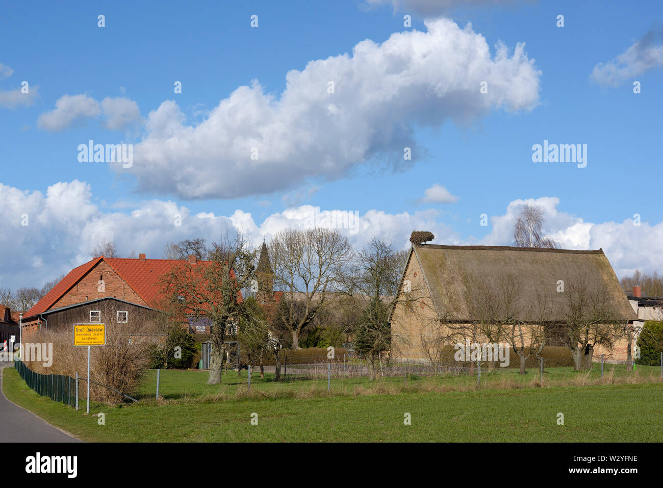 Nest of White Storck, april, Gross Quassow, Mecklenburg-Vorpommern ...