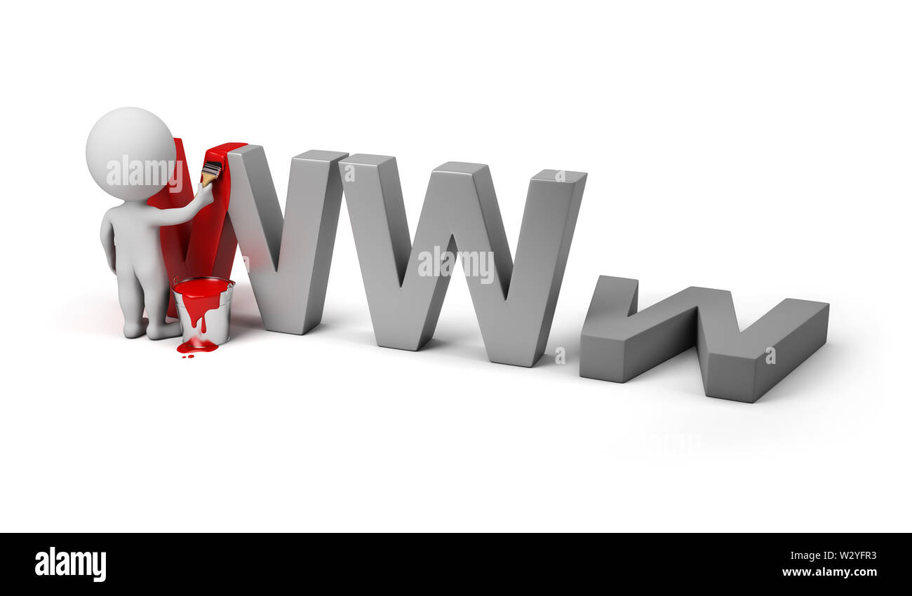 3d small person painting letters www. 3d image. Isolated white ...