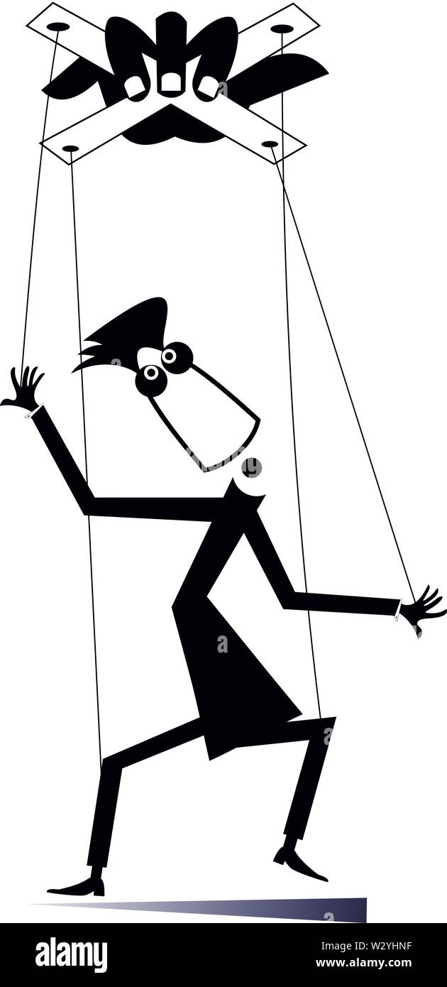 Master of puppet isolated illustration. Hand pulls string wires and ...