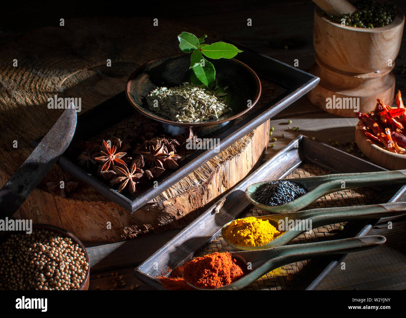 spices assorted flavourful arranged on a spice market in asia Stock ...