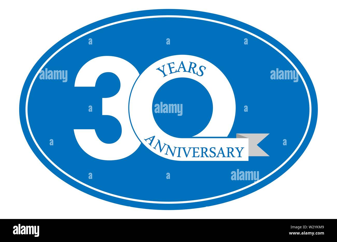 30 years anniversary inscription on blue oval, simple flat design Stock ...