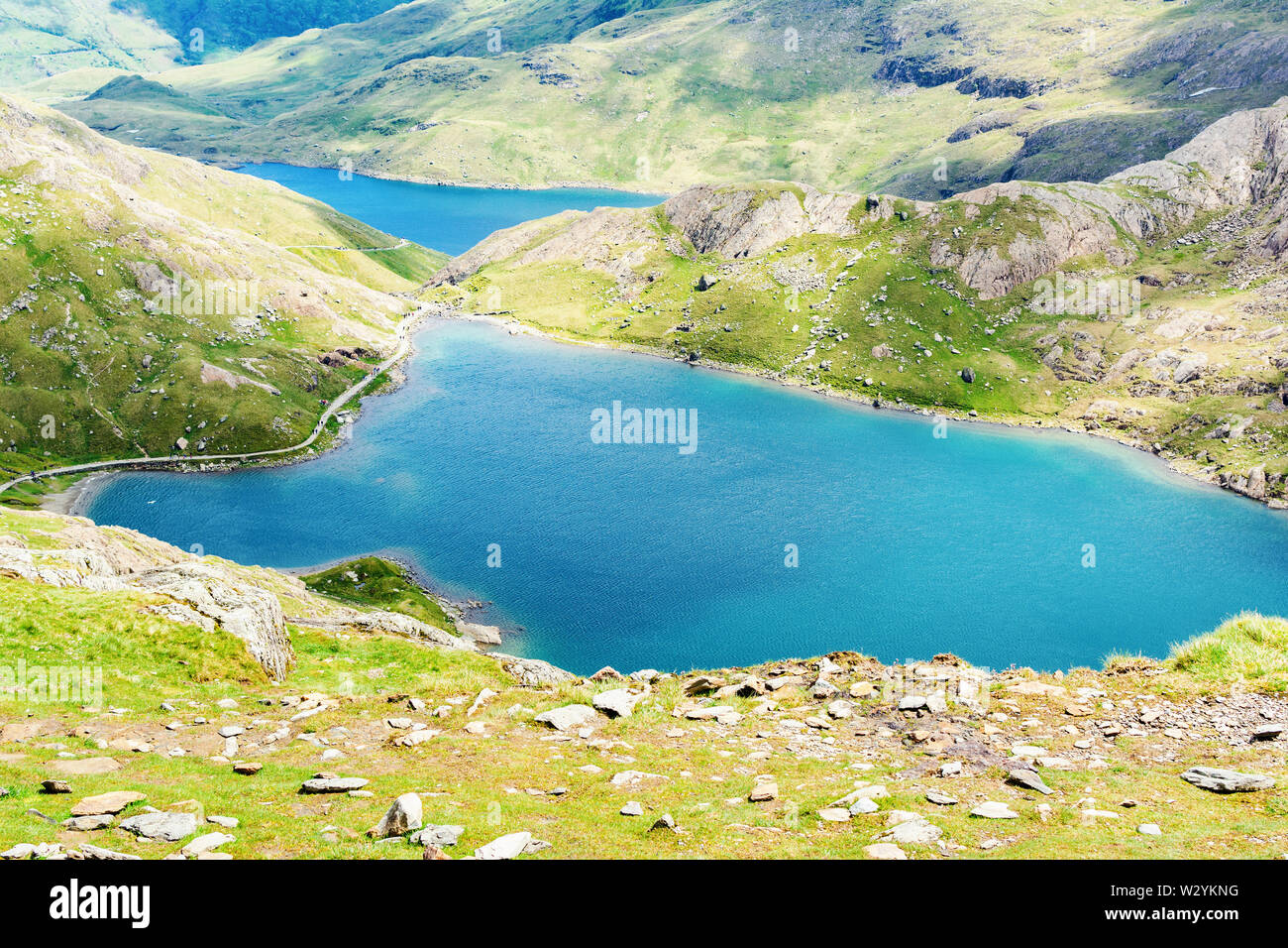View of beautiful lakes in Snowdonia National Park, North Wales ...