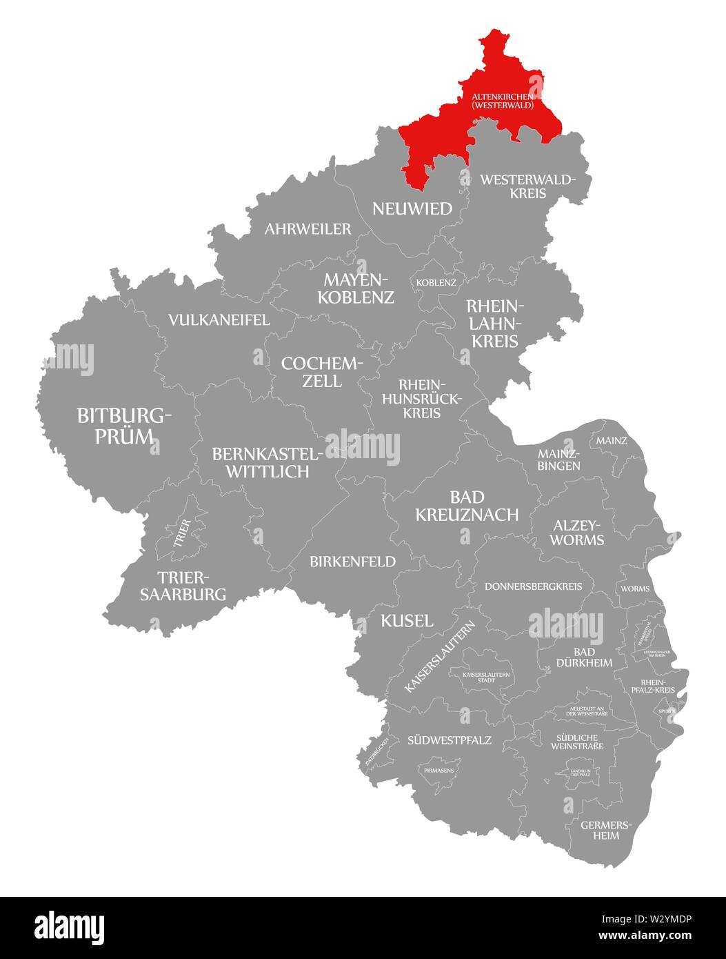 Altenkirchen Westerwald red highlighted in map of Rhineland Palatinate ...
