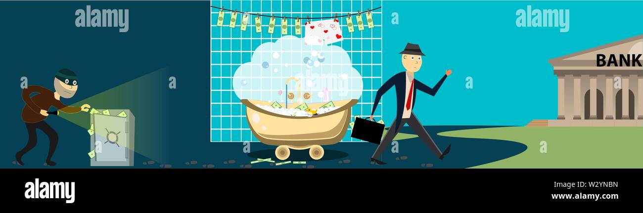 Illustration of theft of money from the safe. Money laundering for ...
