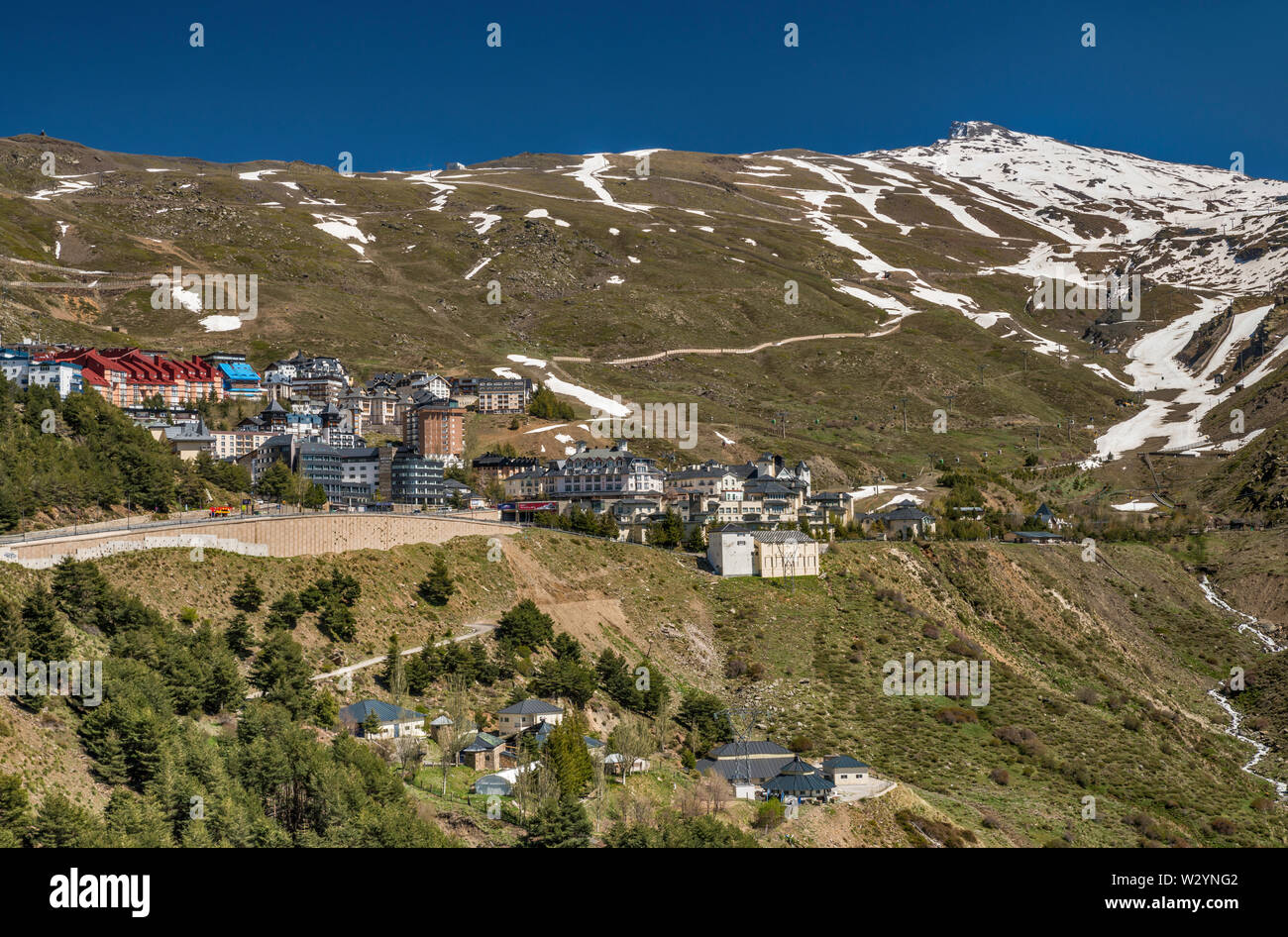 Sierra Nevada Ski Resort, Pradollano resort village, Pico Veleta massif ...