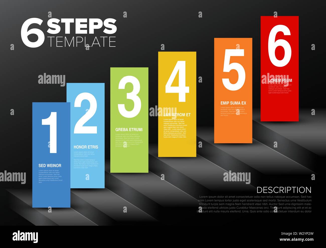 Vector progress template for six steps or options and sample text ...