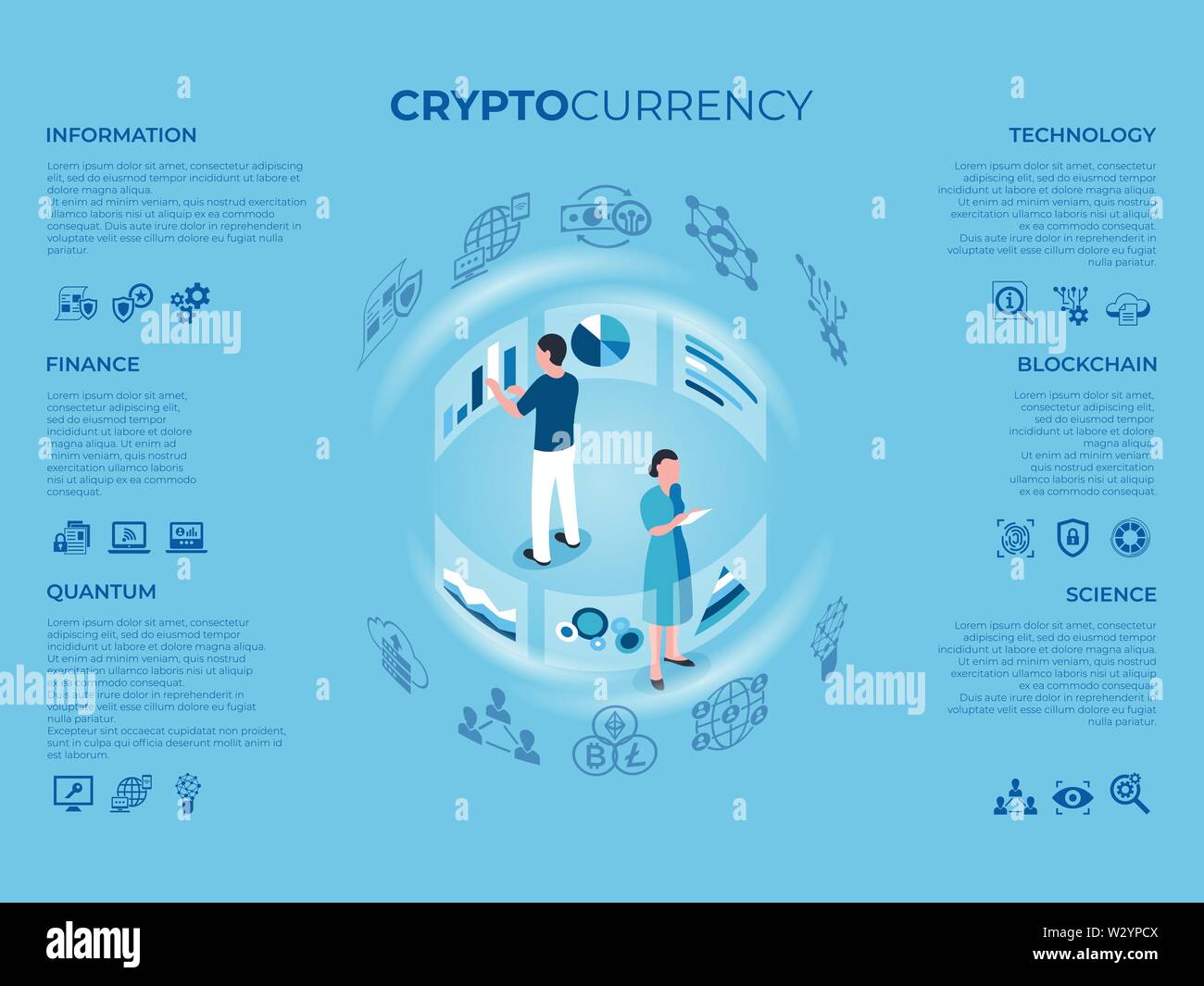 Cryptocurrency bitcoin technology icons infographics with business ...
