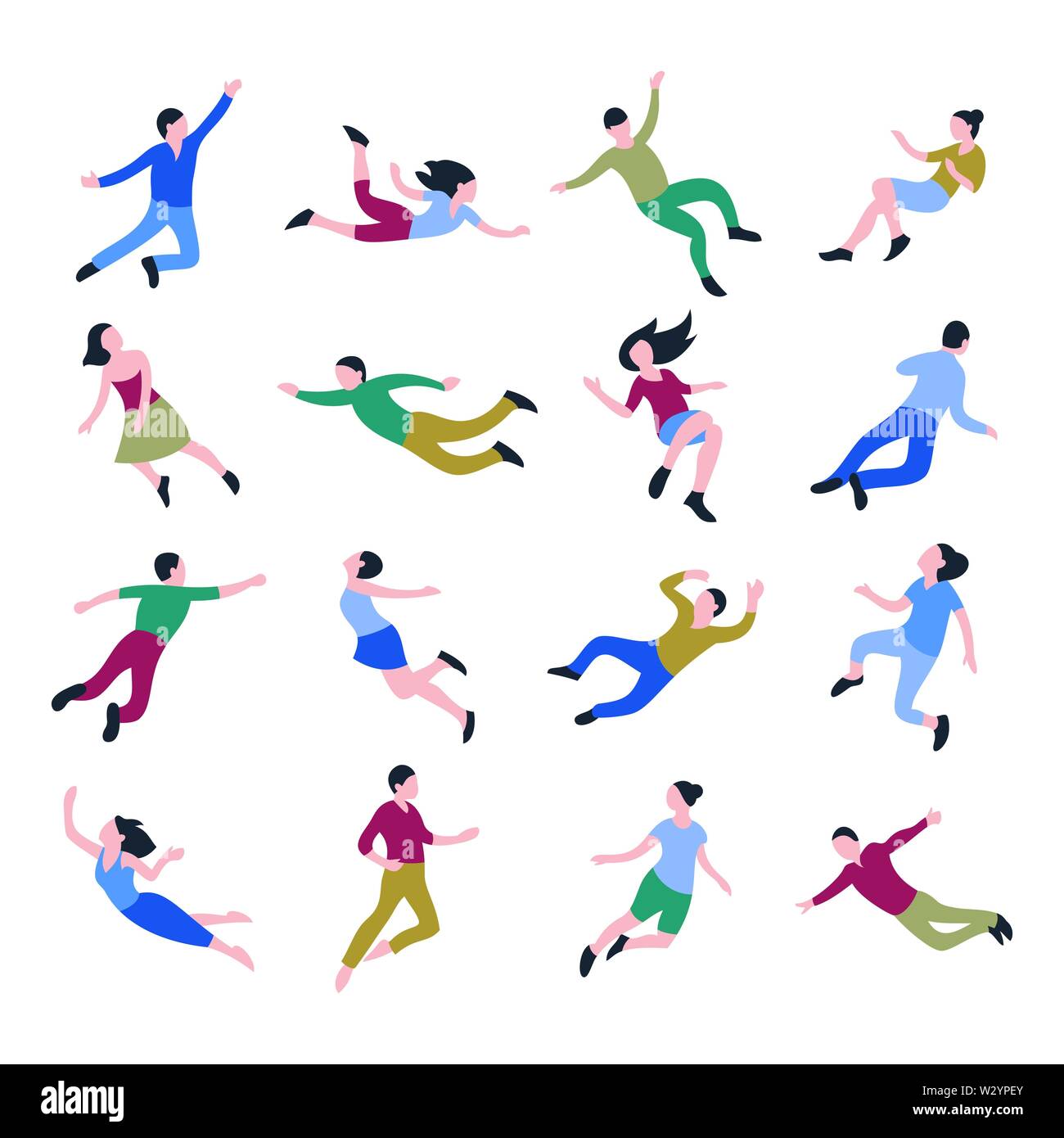 Flat business people jumping and flying icons infographics, digital ...