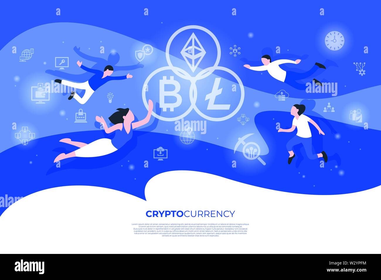 Cryptocurrency bitcoin technology icons infographics with people ...