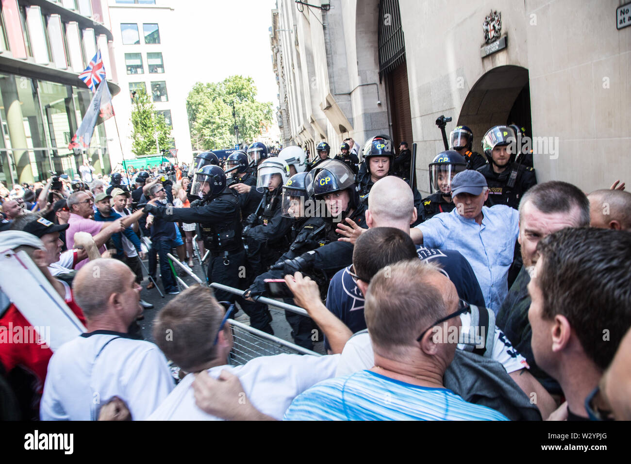 London UK 11th July 2019 Angry scenes between police and supporters ...