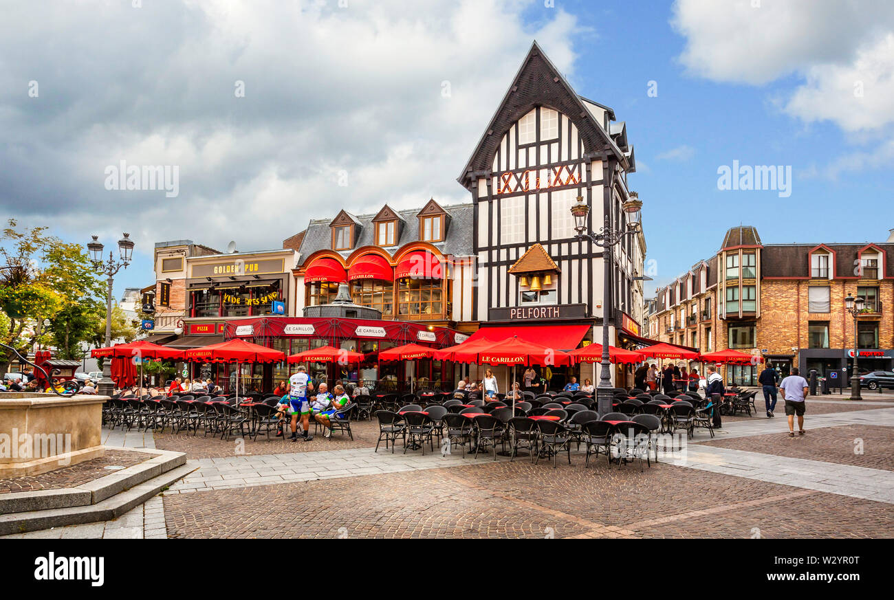 French cafe and bar outside dining in Saint Quentin, Aisne, France on 7 ...
