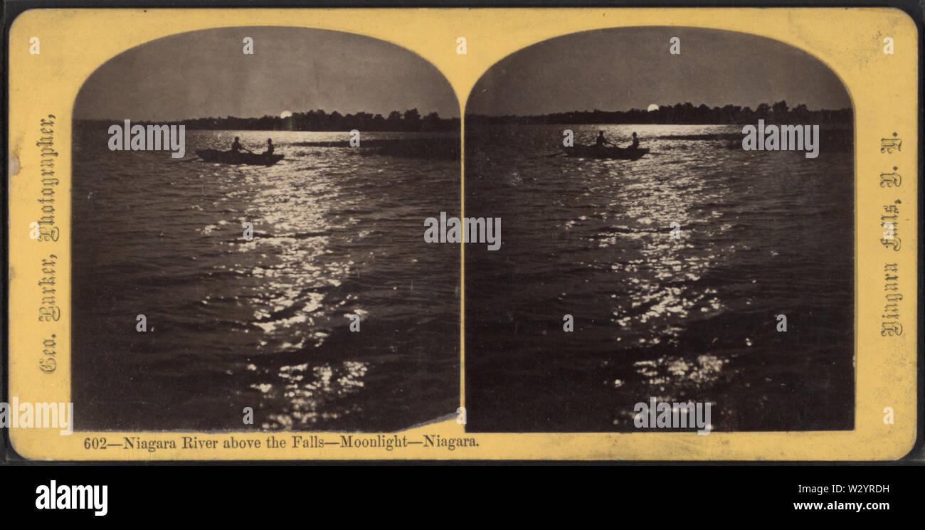 Niagara River above the Falls, moonlight, Niagara, by Barker, George ...