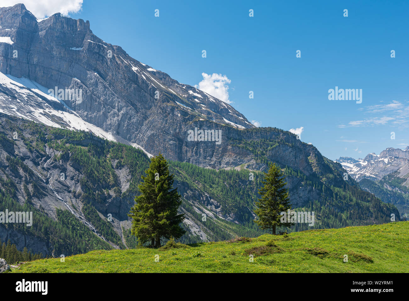 Landscape between Oeschinen mountain station and Oeschinensee lake ...