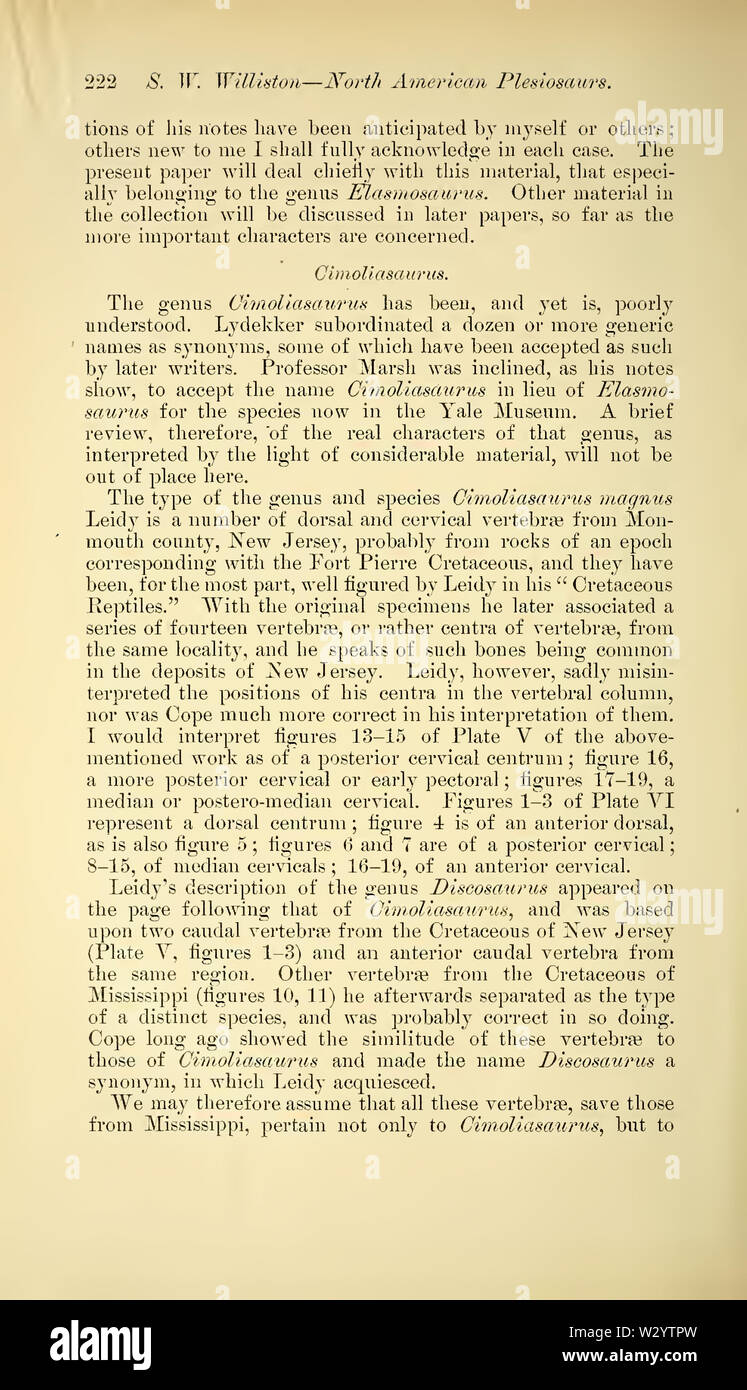 North American Plesiosaurs Elasmosaurus, Cimoliasaurus, and ...
