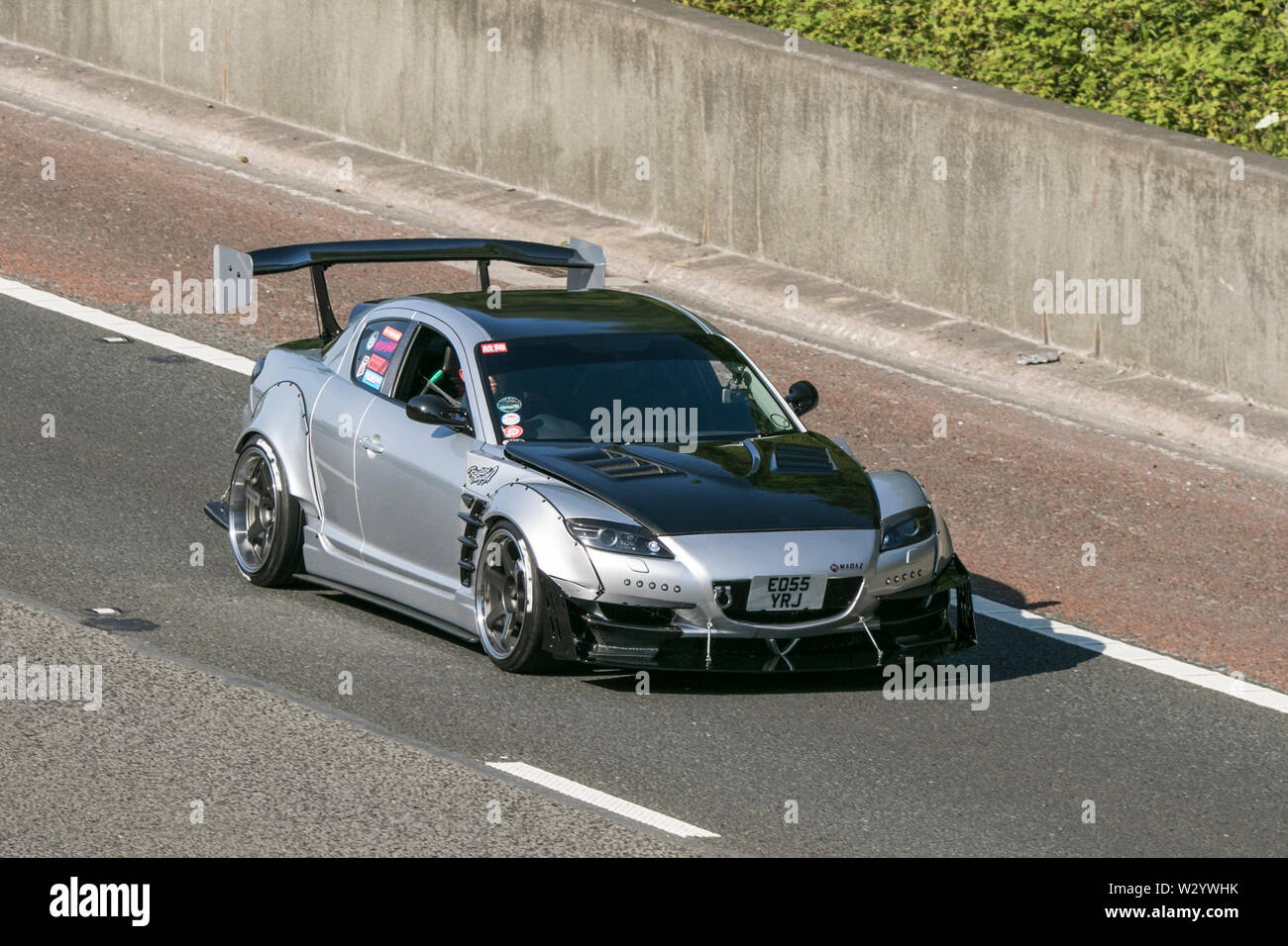 Mazda RX-8 sports car with an elevated rear spoiler; Vintage classic ...