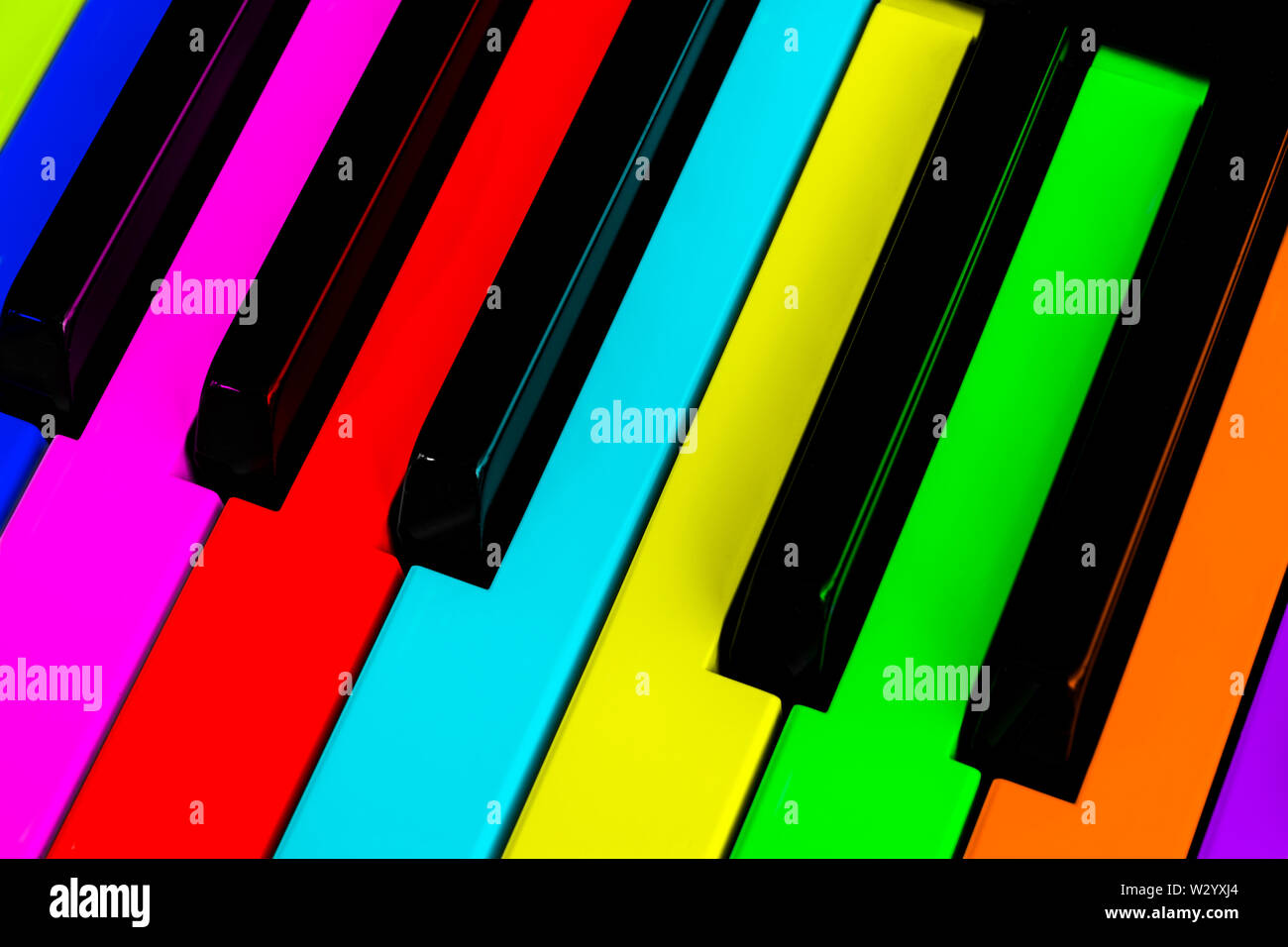 Top view of multicolored piano keys. Close-up of piano keys. Close ...