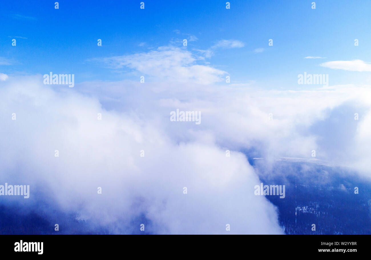 Aerial view White clouds in blue sky. Top view. View from drone. Aerial bird's eye view. Aerial ...