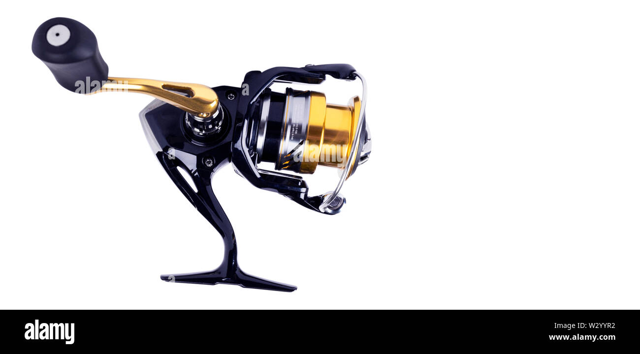 Fishing tackle. Fishing reel isolated white background with clipping ...