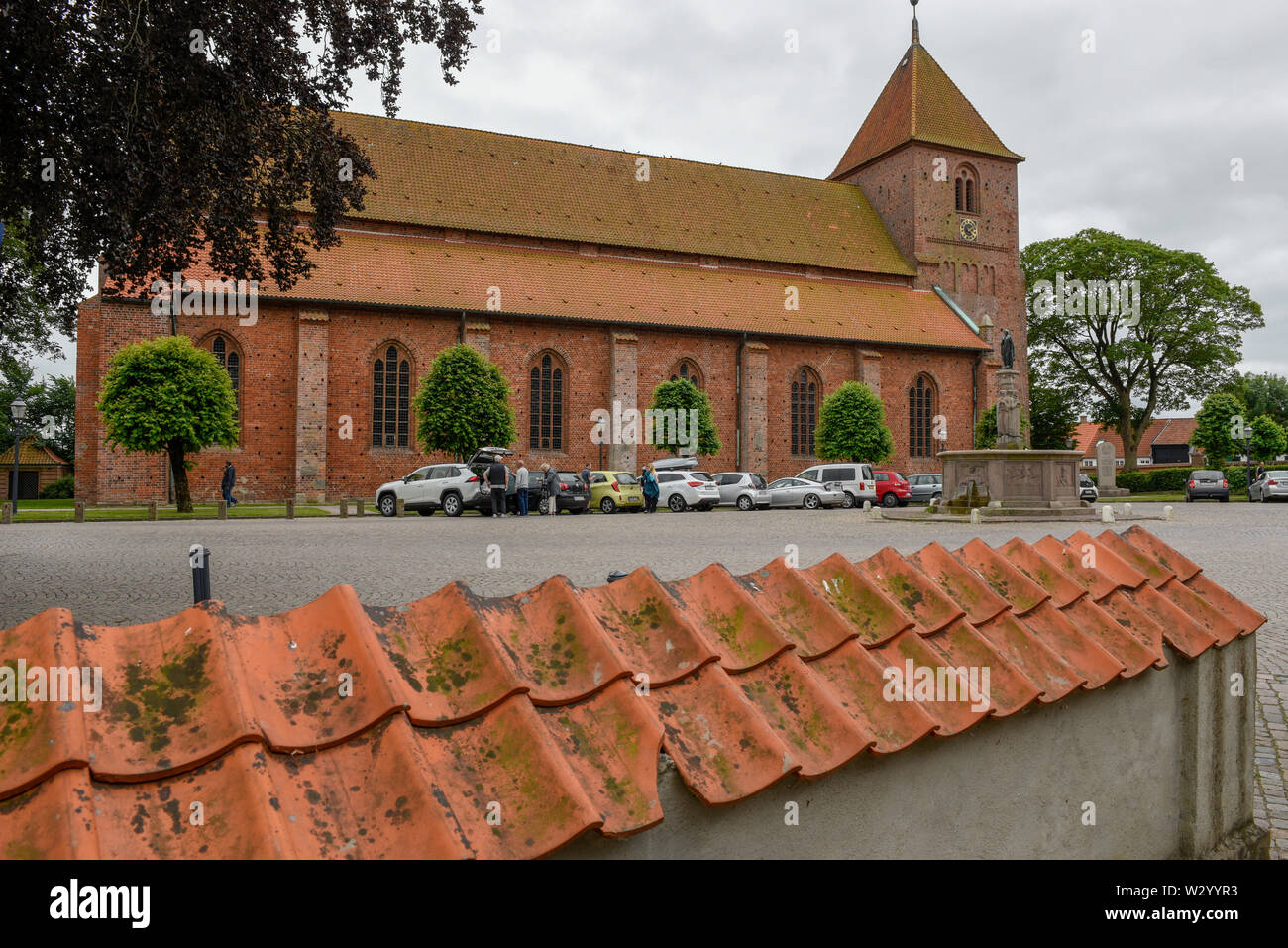 Ribe, Denmark - 22 June 2019: church at the traditional historic ...
