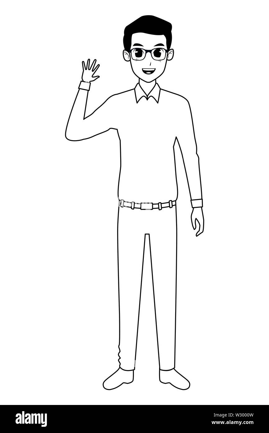 Young man with formal clothes cartoon in black and white Stock Vector ...