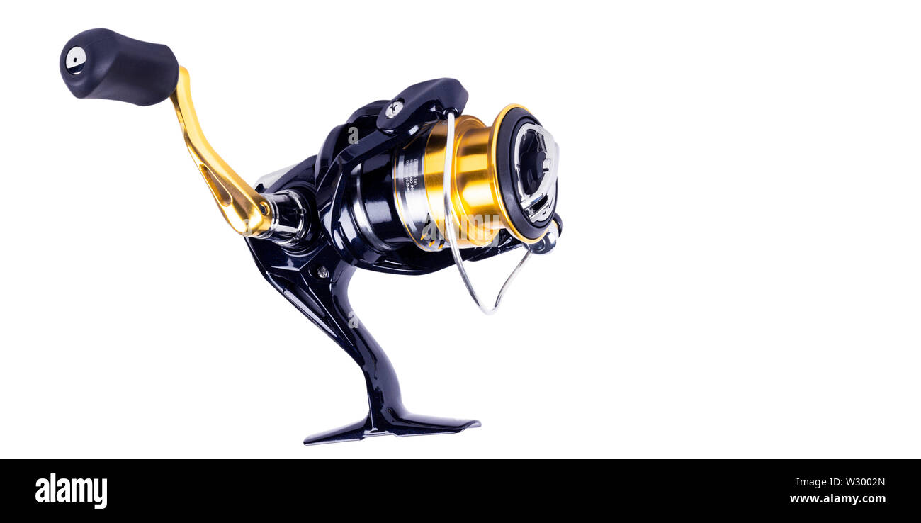 Fishing tackle. Fishing reel isolated on white background with clipping ...