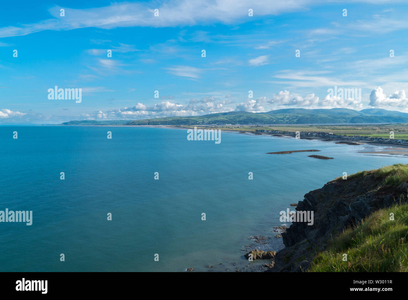 Seaside town of Borth, Ynyslas beach and Aberdyfi in the distance ...
