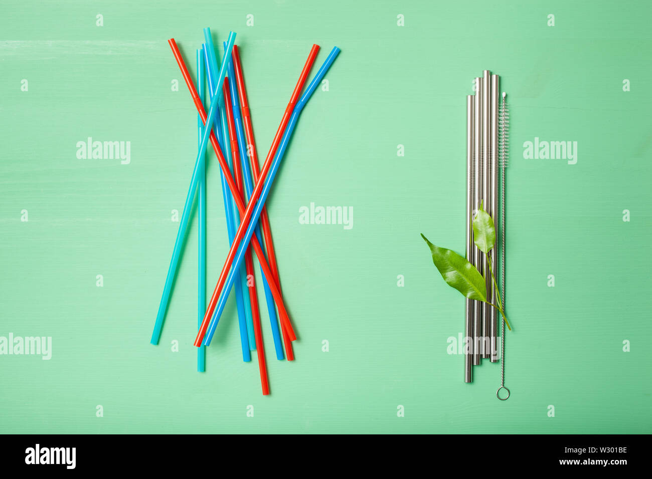 single use plastic and reusable metal eco-friendly drinking straw. zero ...