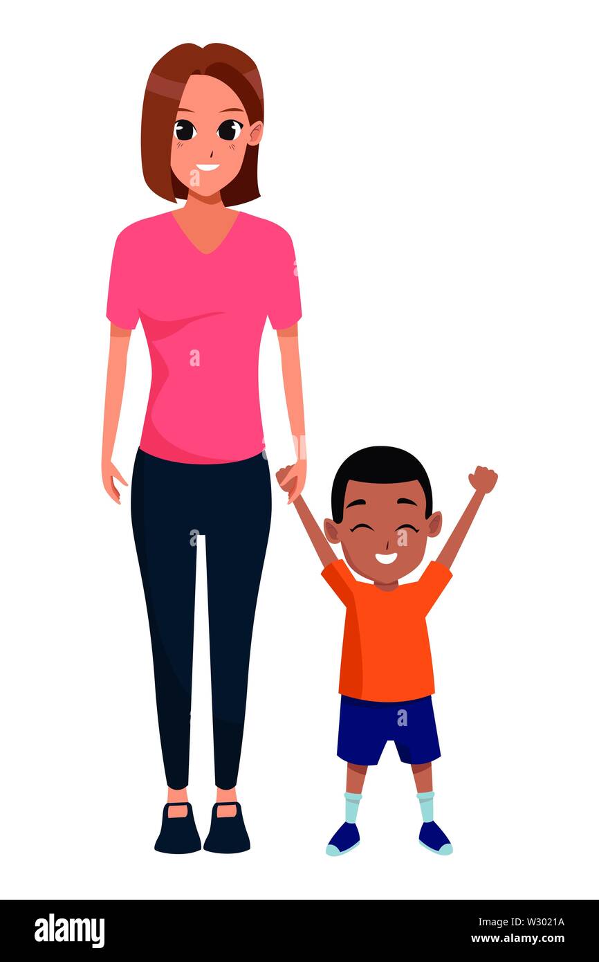 Single mother with children cartoon Stock Vector Image & Art - Alamy