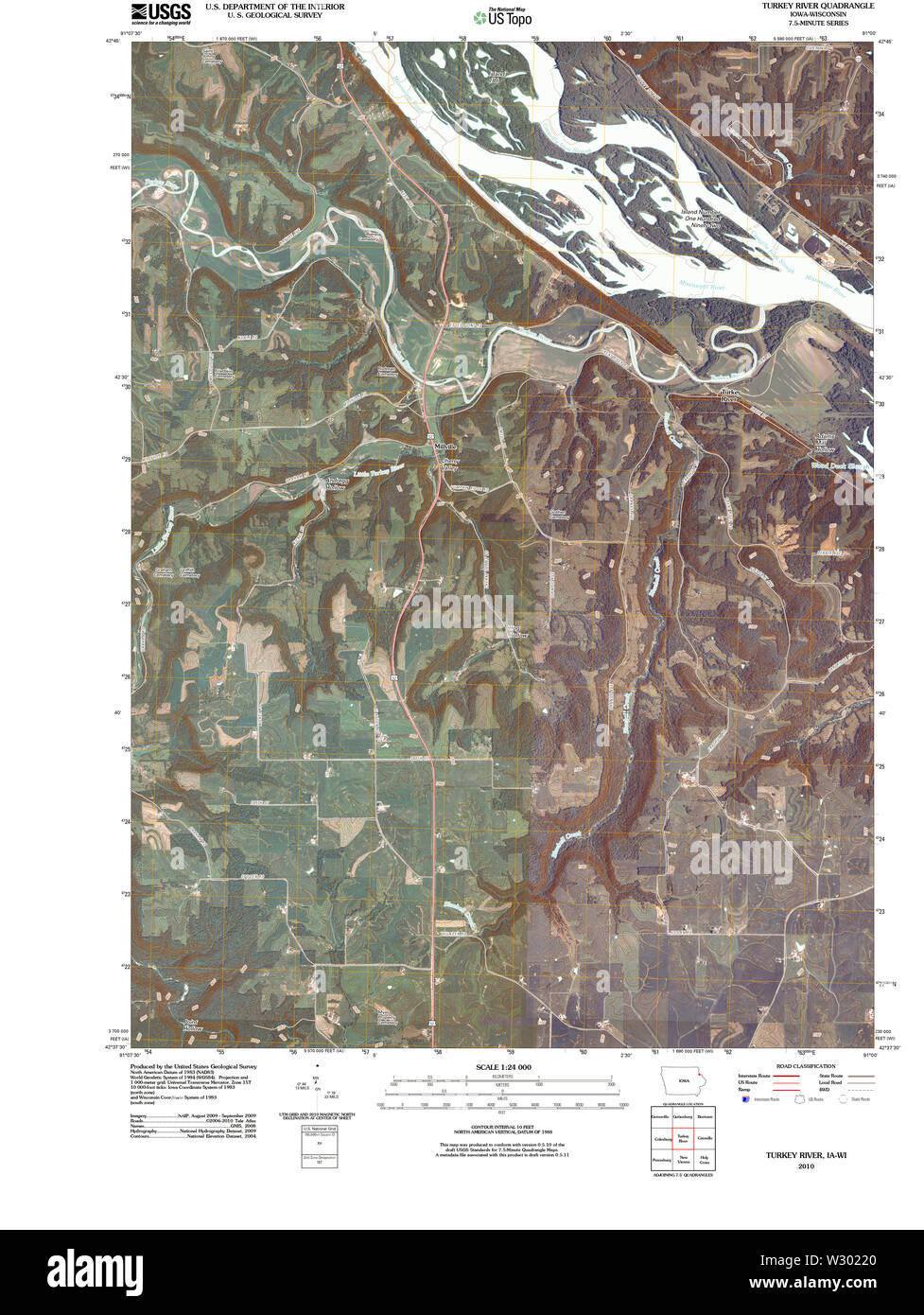 USGS TOPO Maps Iowa IA Turkey River 20100713 TM Restoration Stock Photo ...
