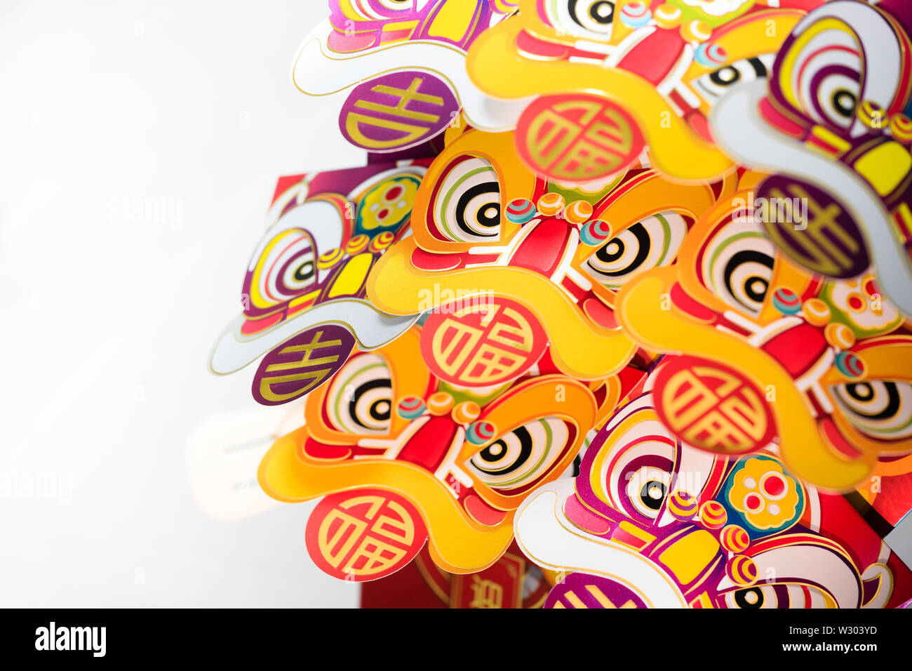 Chinese new year paper lion toy, all the Chinese means happy and lucky ...