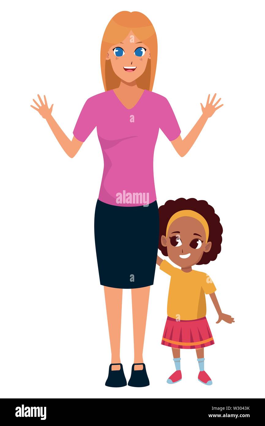 Single mother with children cartoon Stock Vector Image & Art - Alamy