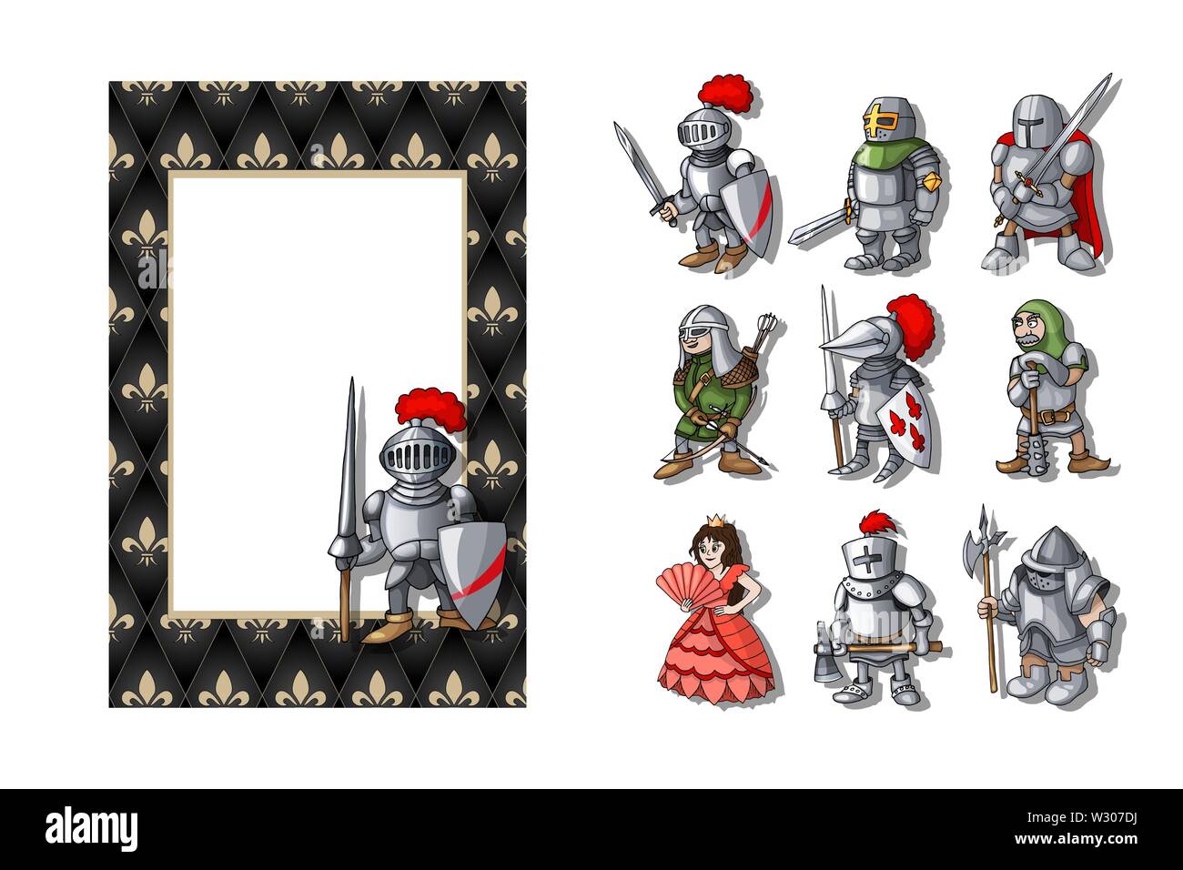 Vertical Frame with knights set on the medieval background Stock Vector ...