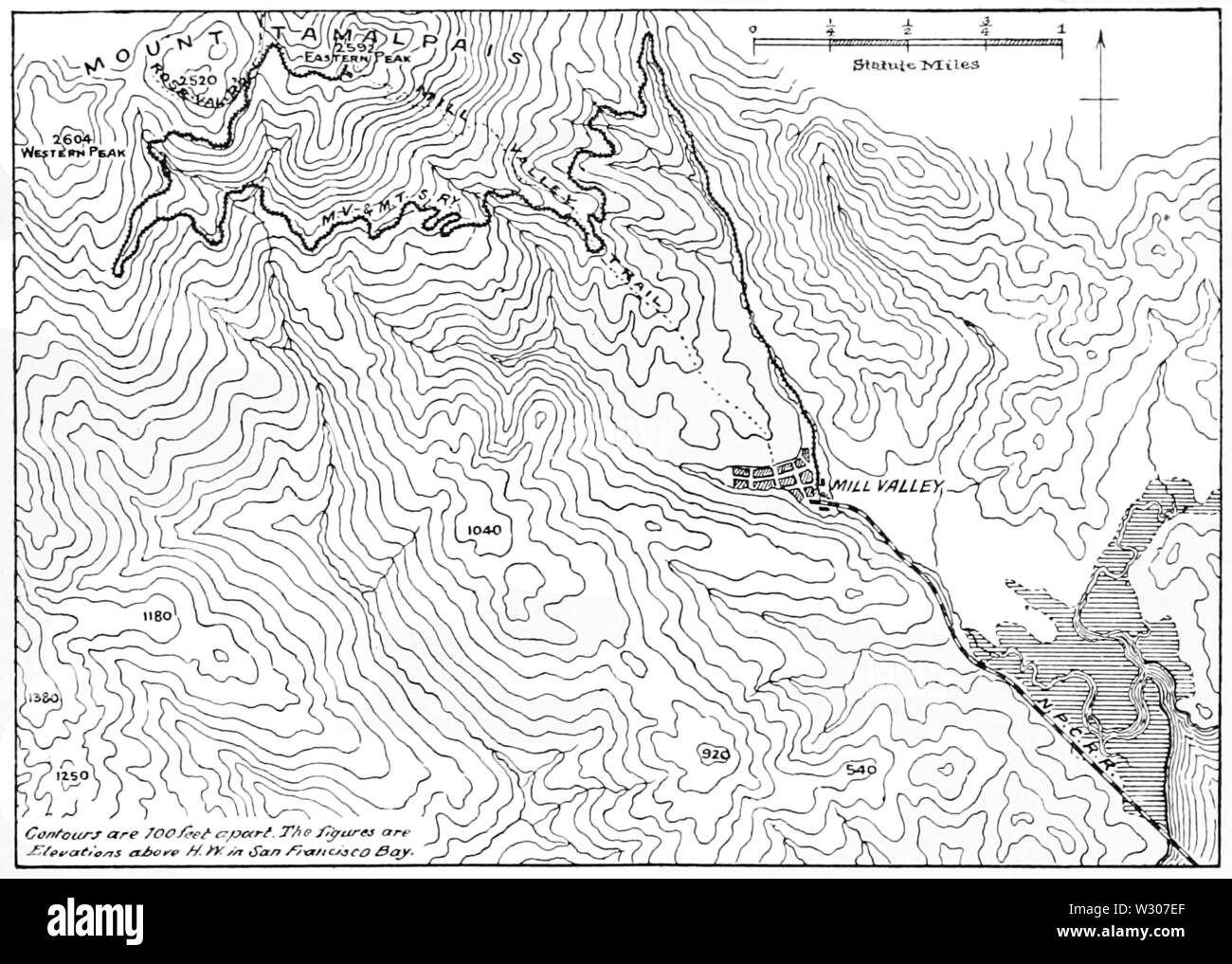 PSM V57 D081 Map showing railroad from mill valley to summit of mount ...