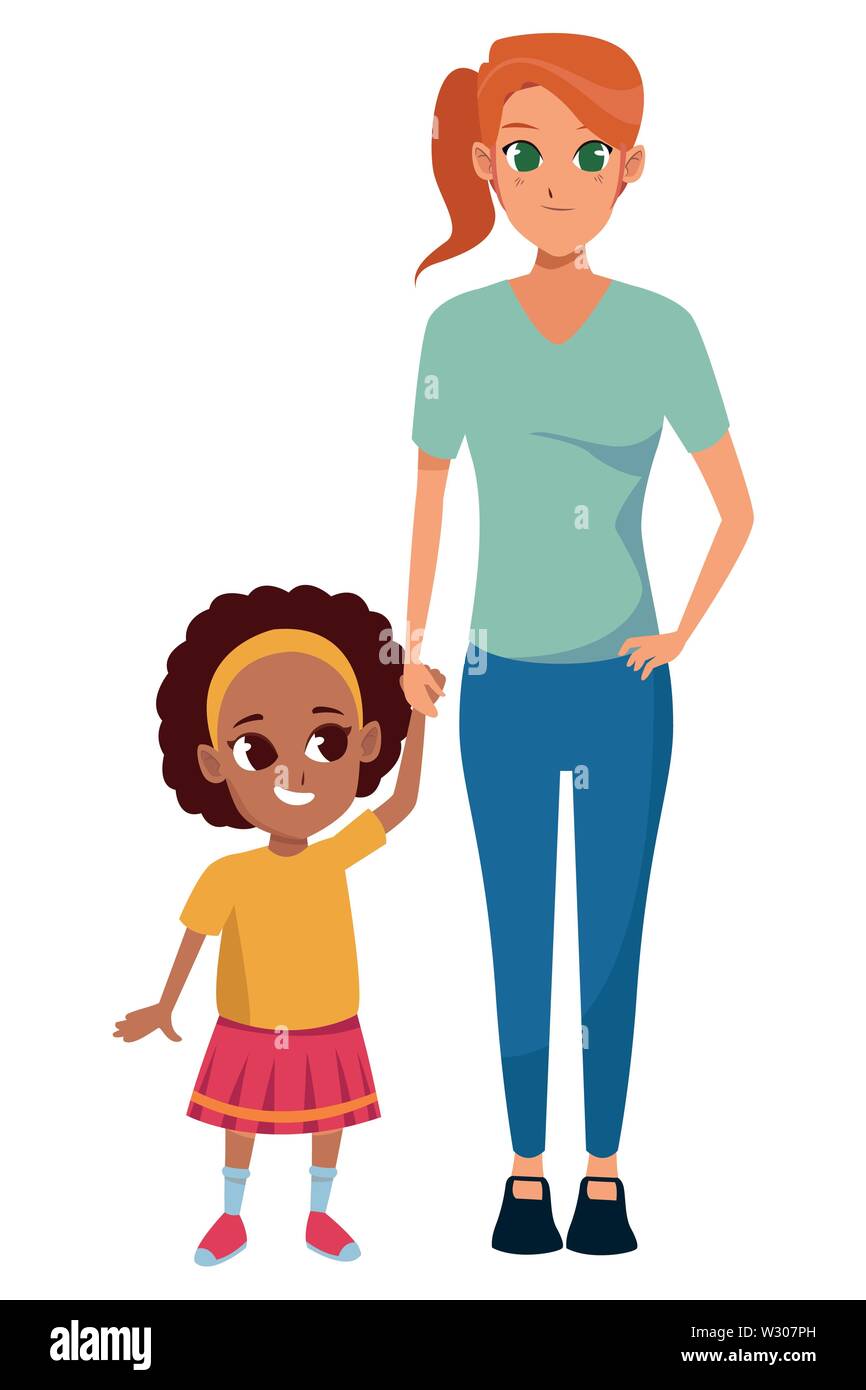 Single mother with children cartoon Stock Vector Image & Art - Alamy