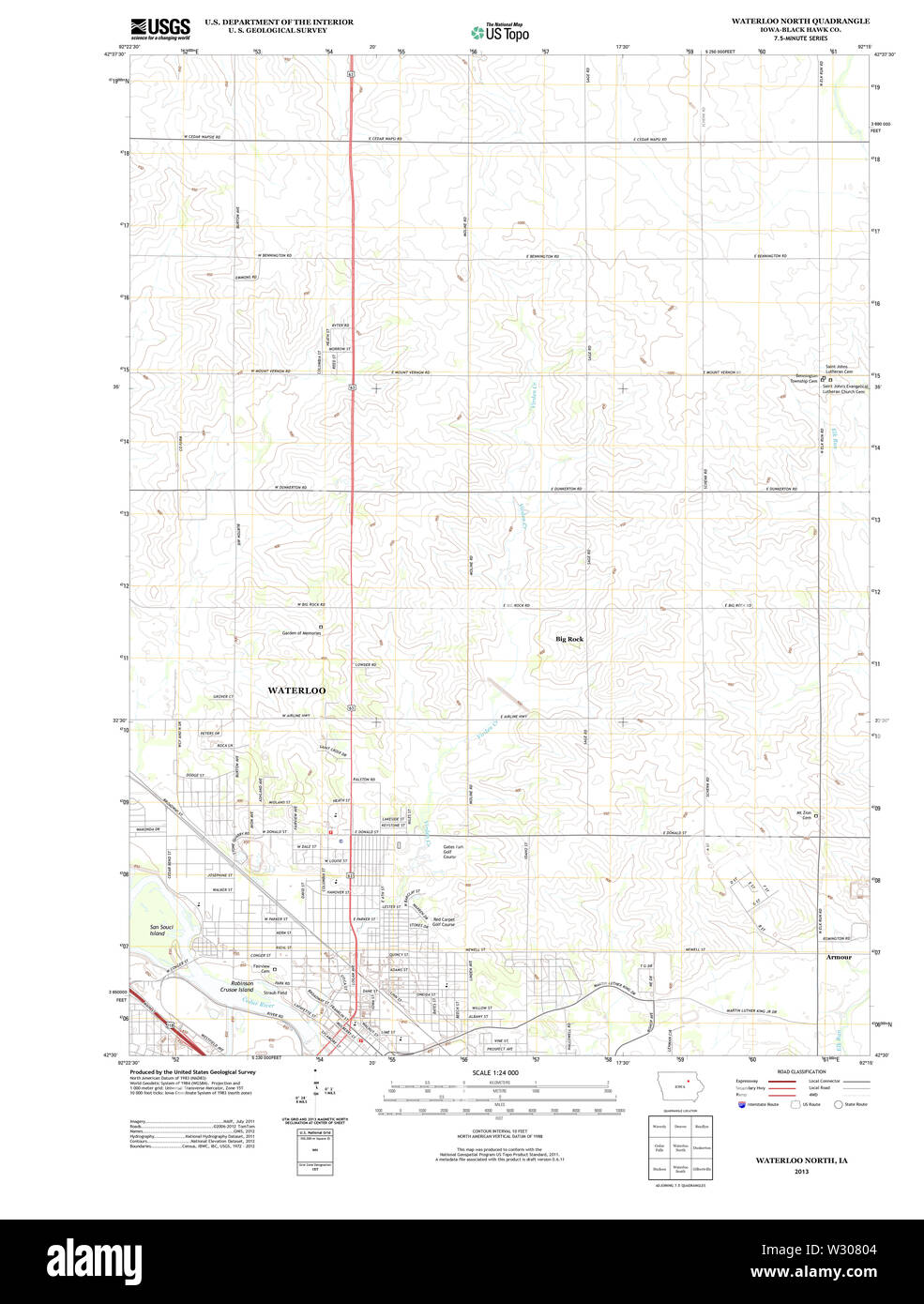 USGS TOPO Maps Iowa IA Waterloo North 20130429 TM Restoration Stock ...