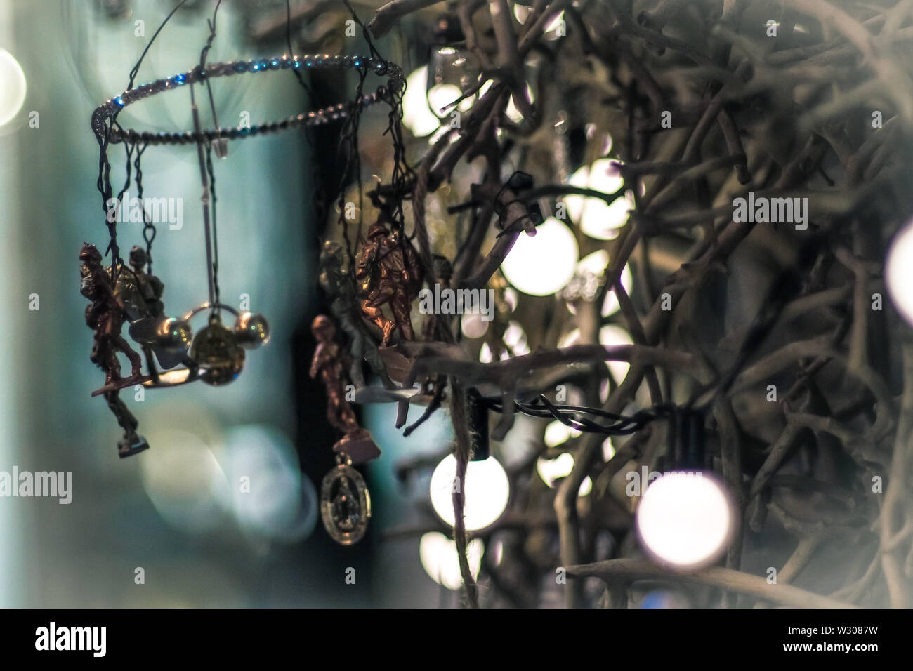 Light bulb decor in party . abstract christmas tree in golden ligh ...