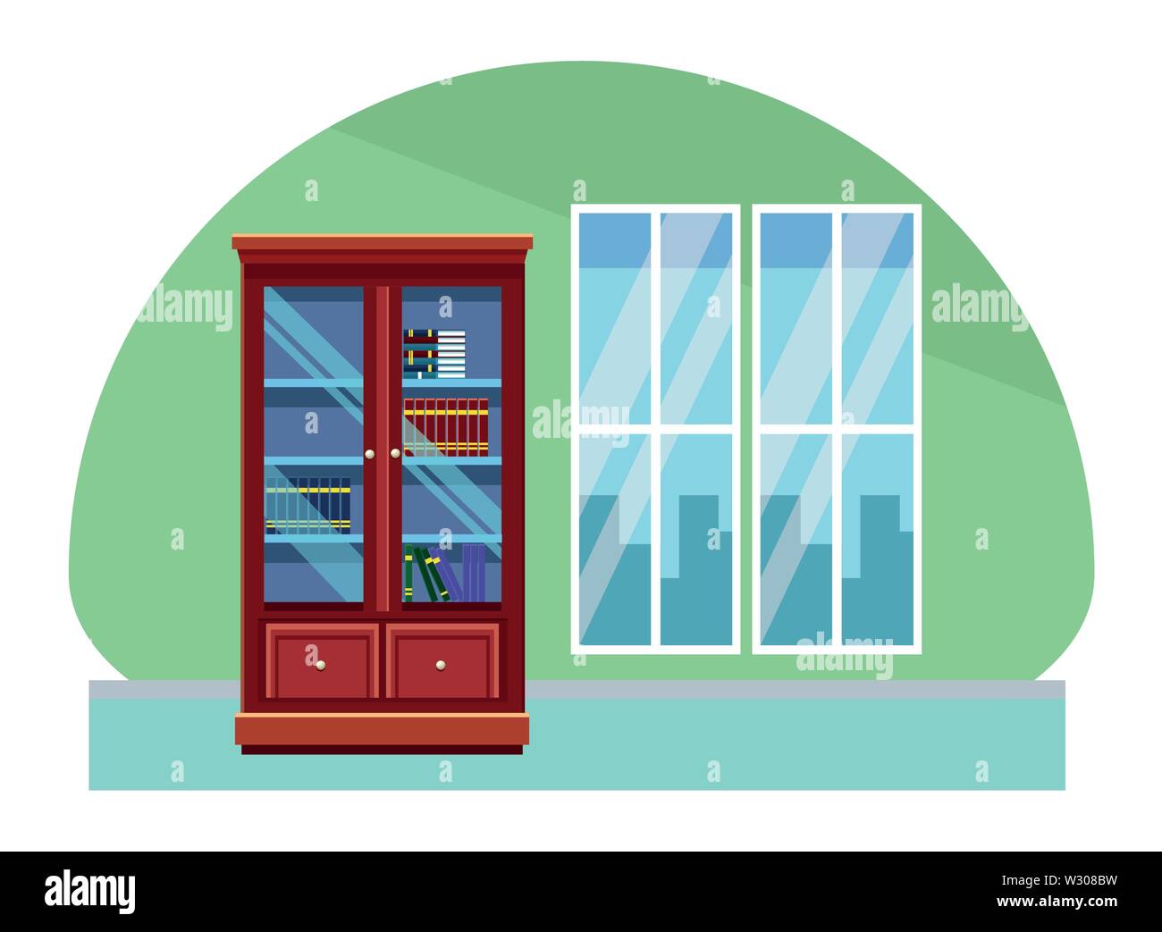 House wooden library with window doors Stock Vector Image & Art - Alamy