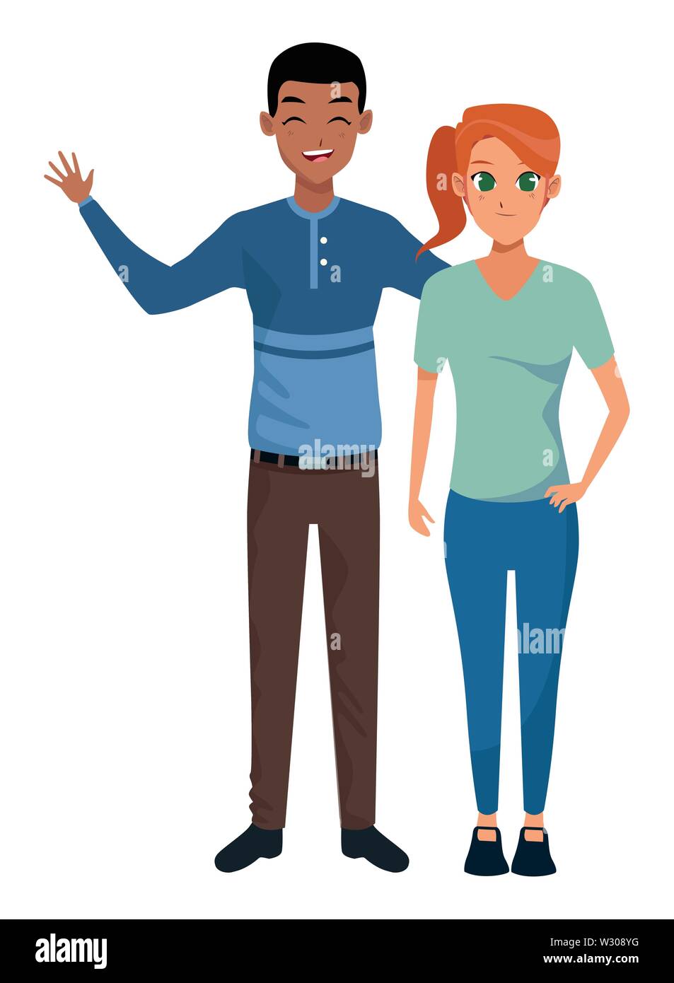Young Adult Couple Greeting Cartoon Stock Vector Image And Art Alamy
