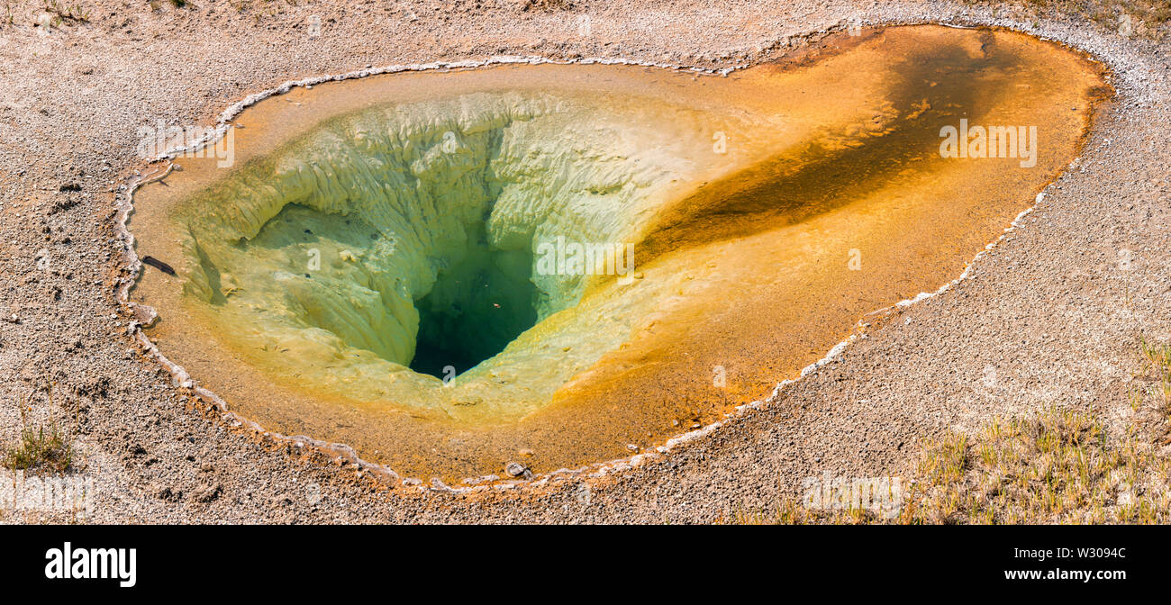 Geyser and hot spring in old faithful basin in Yellowstone National ...