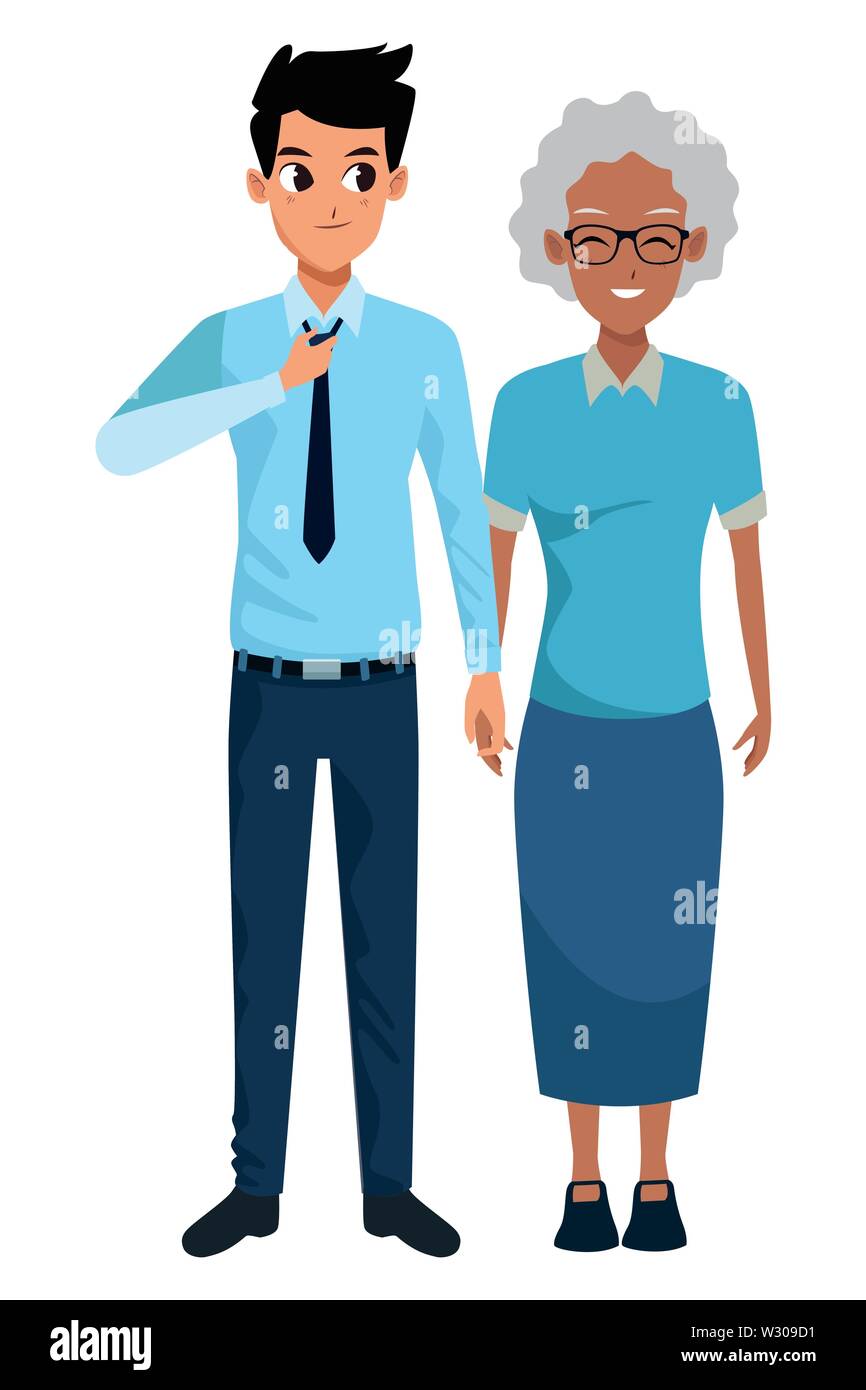 Family grandmother with adult son cartoon Stock Vector Image & Art - Alamy