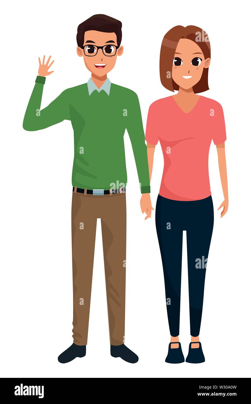 Young Adult Couple Greeting Cartoon Stock Vector Image And Art Alamy
