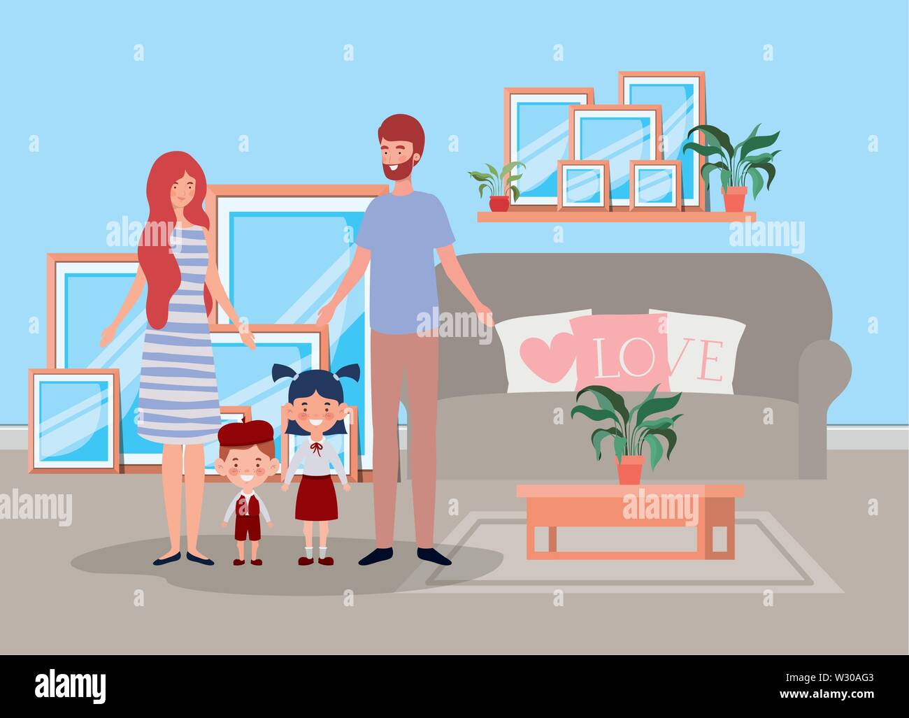 family members in livingroom house scene Stock Vector Image & Art - Alamy