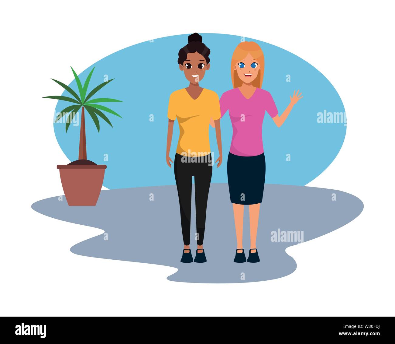 YOUNG women friends smiling cartoon Stock Vector Image & Art - Alamy